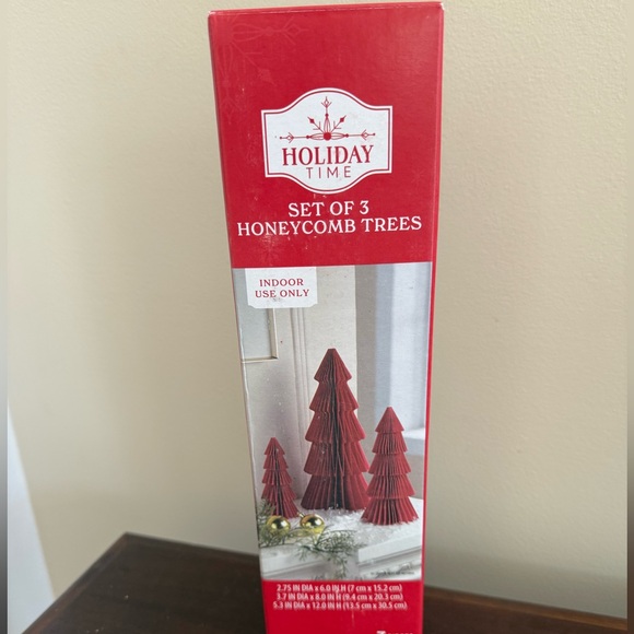 Holiday Time | Holiday | New Set Of 3 Red Honeycomb Paper Trees Indoor ...